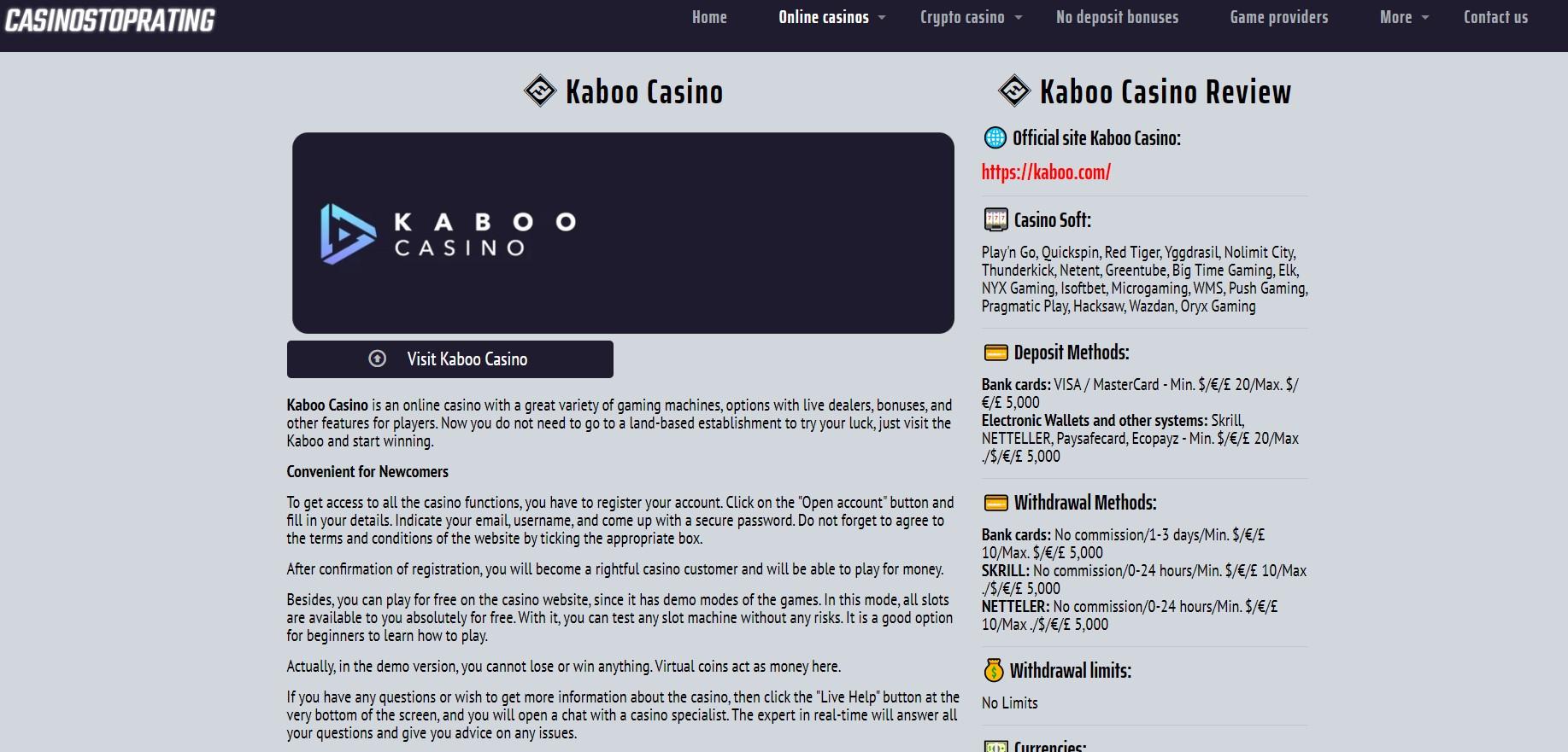Kaboo Casino is a modern and popular online casino today