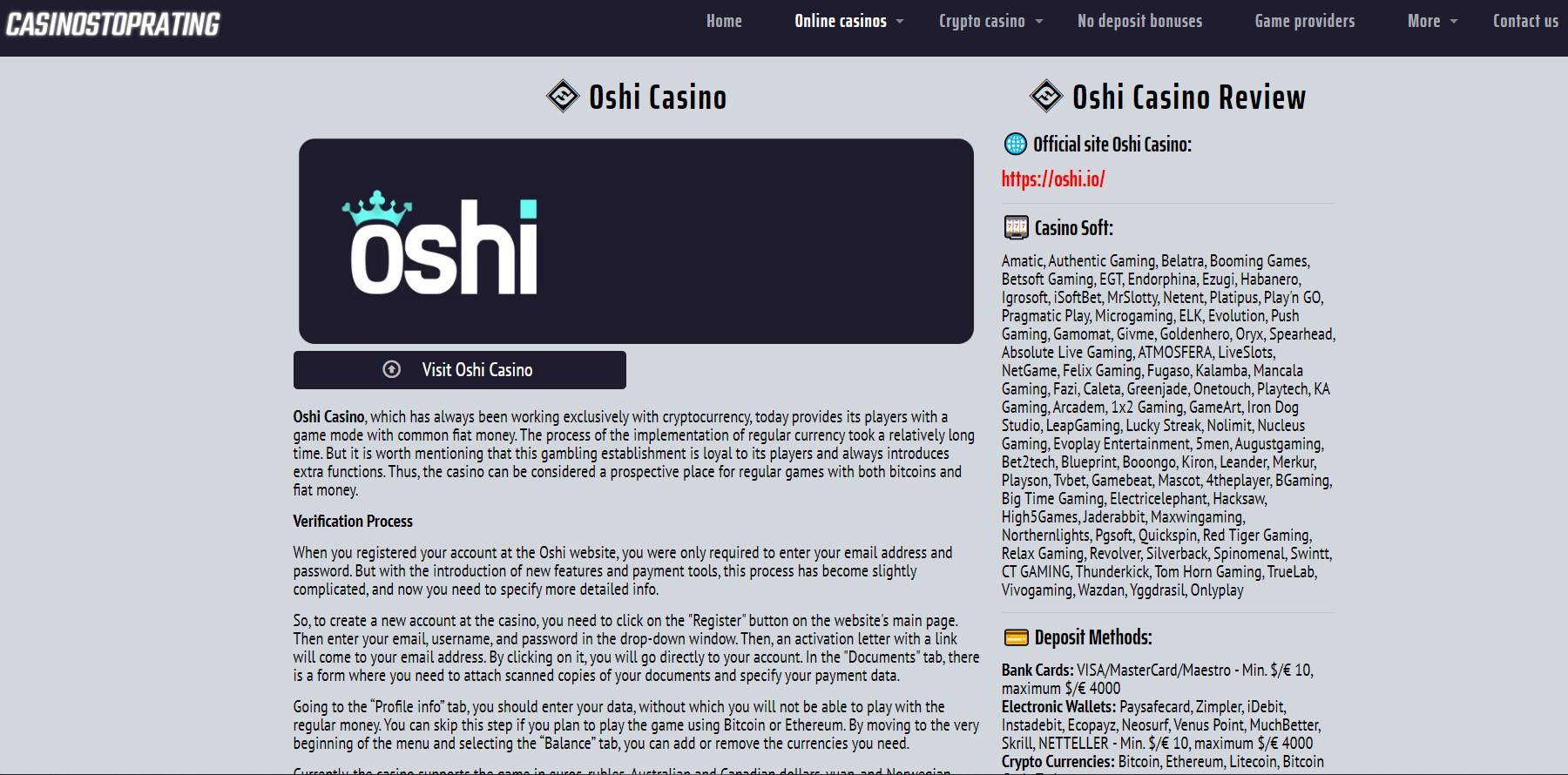 Oshi Casino is a modern and popular online casino today