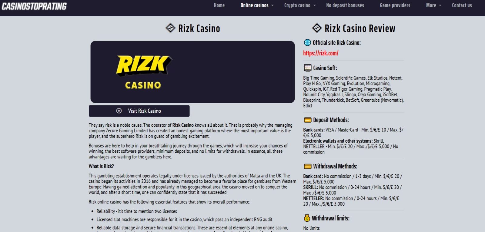 Rizk Casino is a modern and popular online casino today